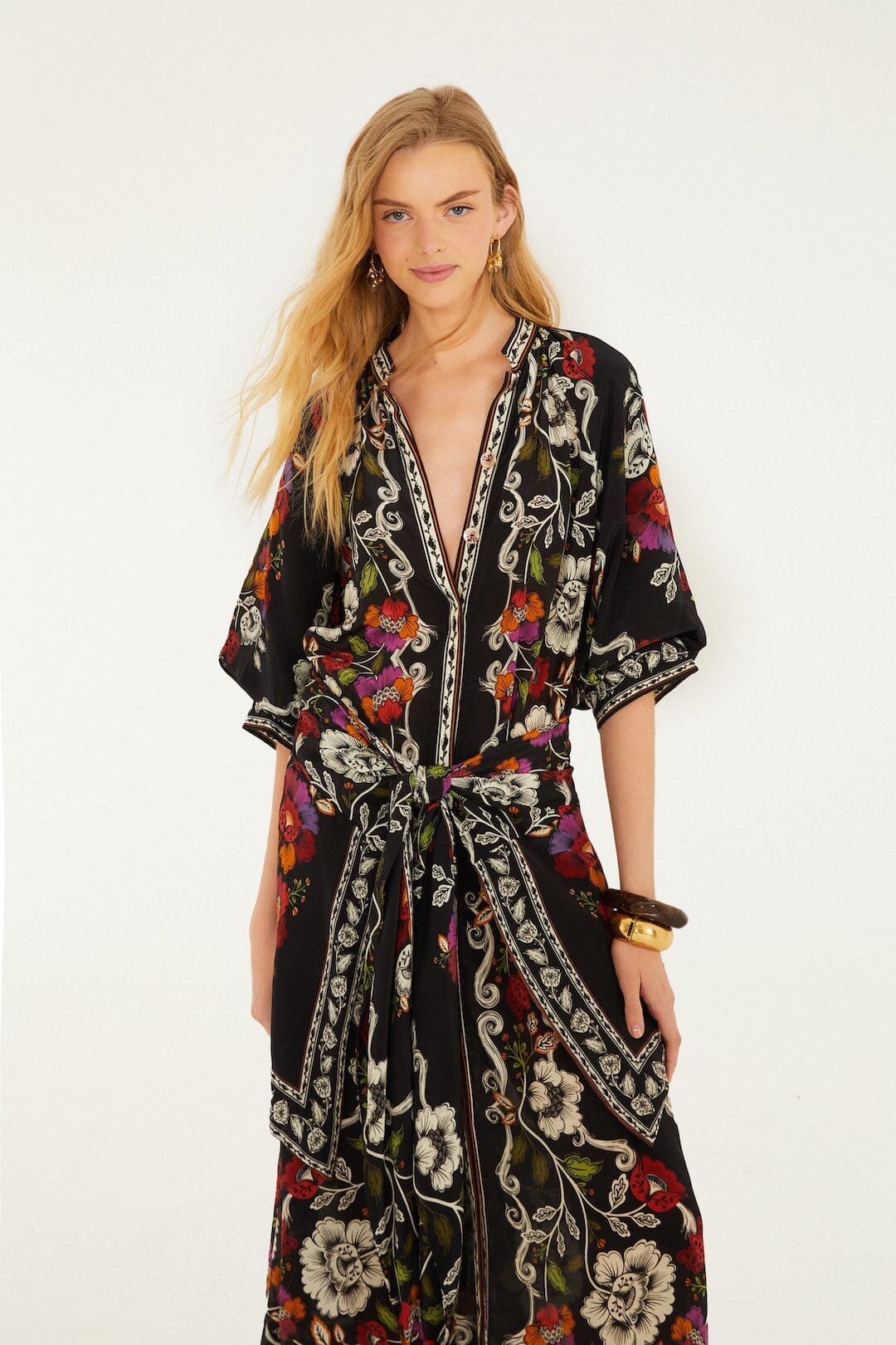 rococo flowers black midi dress – FARM Rio | México